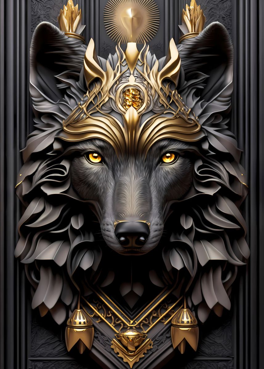 'Queen Wolf Golden Art Deco' Poster, picture, metal print, paint by ...