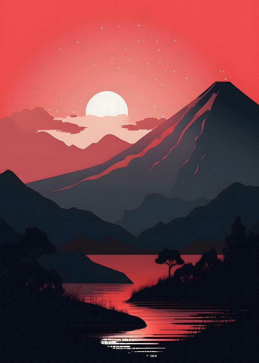 'The mountain is red' Poster, picture, metal print, paint by ...