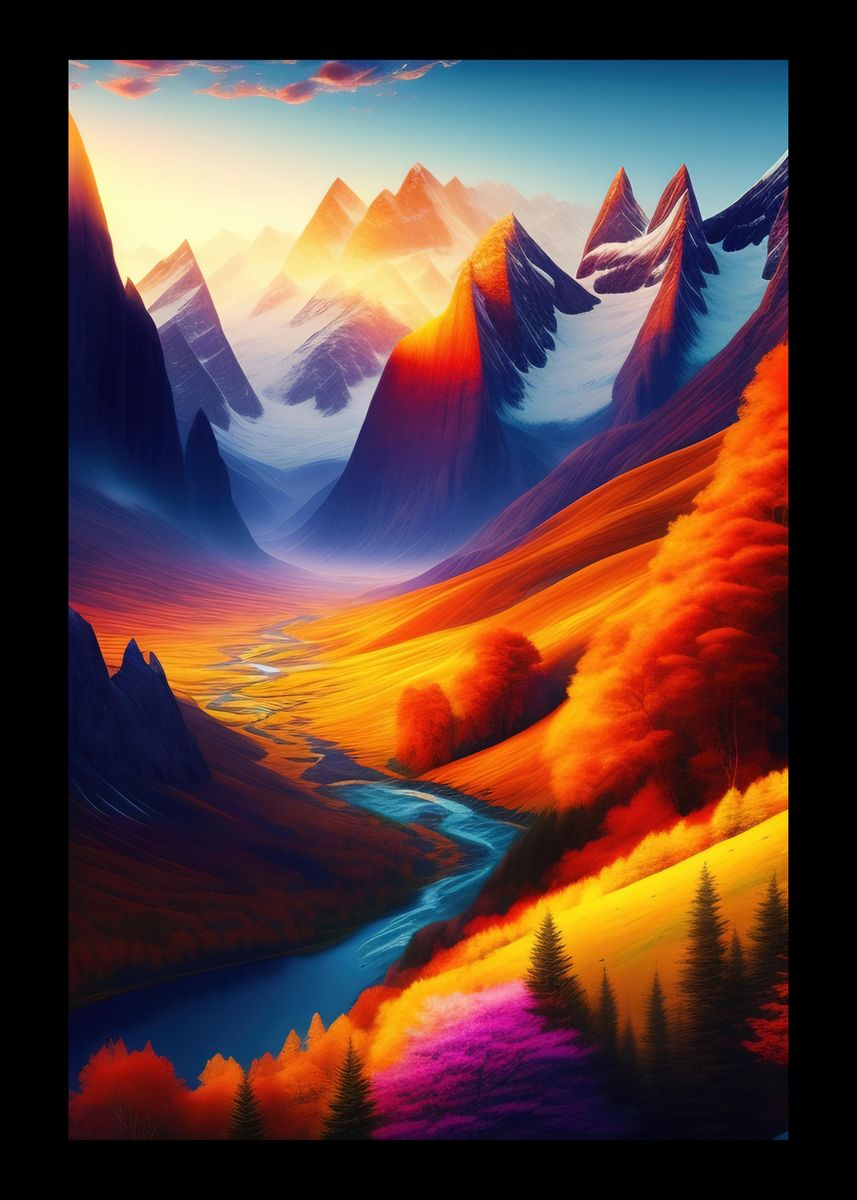 'Snowy Mountains Landscape' Poster by Merchkaiser | Displate