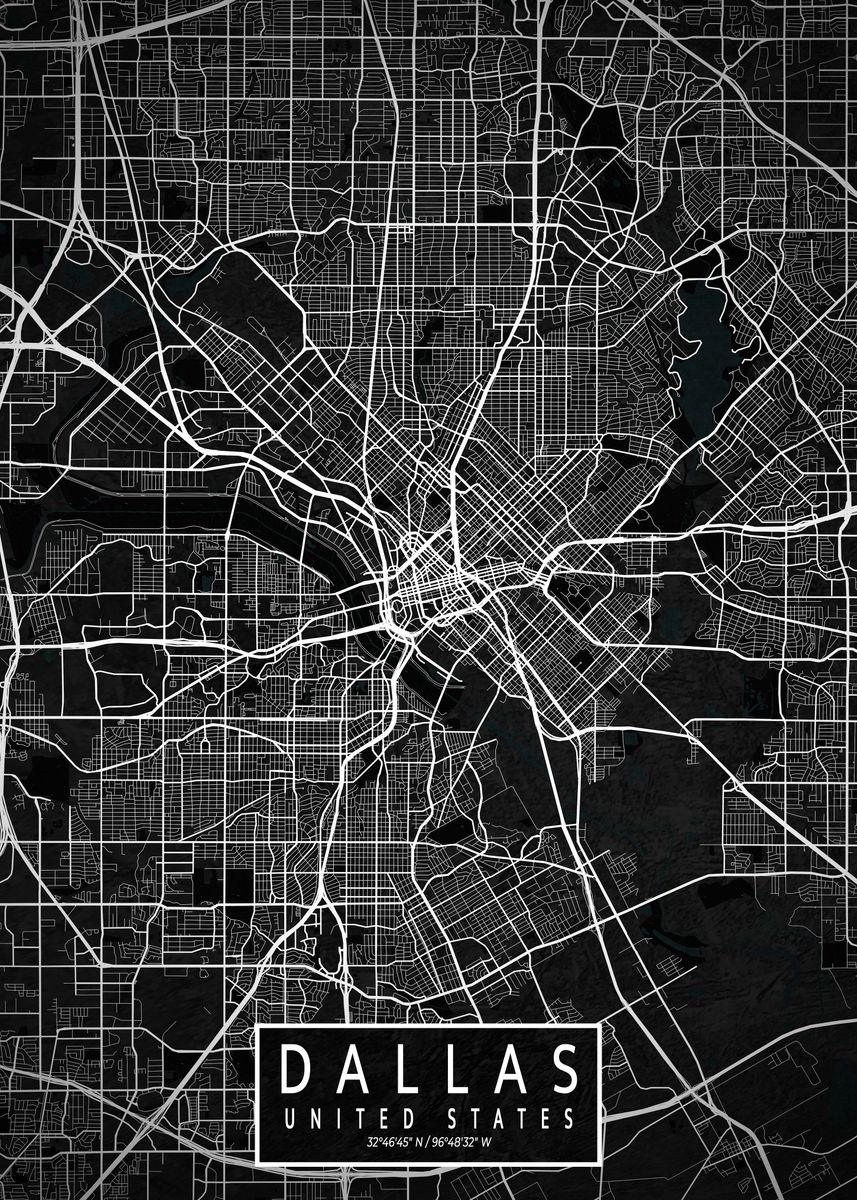 'Dallas City Map Dark' Poster by deMAP Studio | Displate