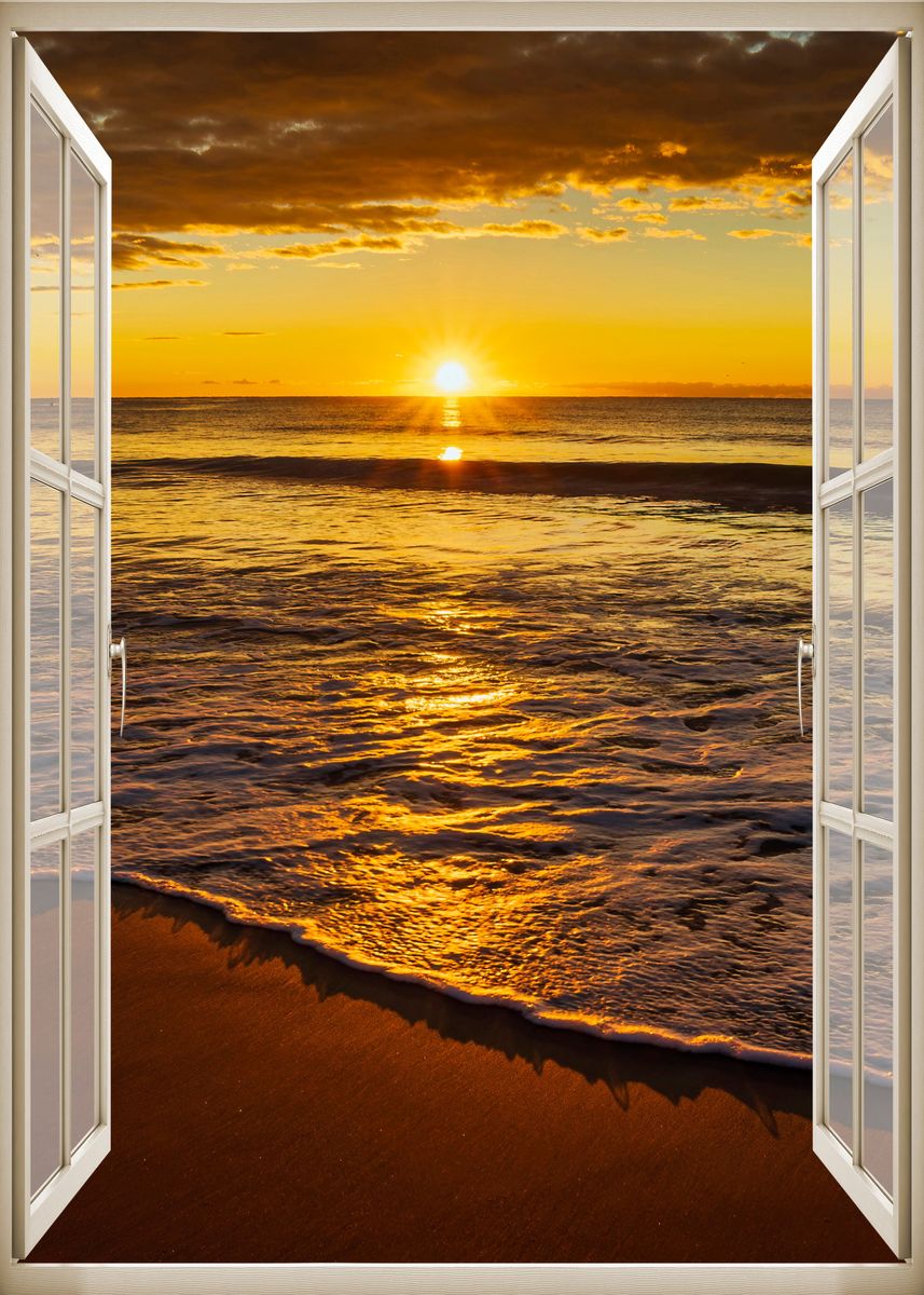'Window view sunset beach' Poster, picture, metal print, paint by Vicen ...