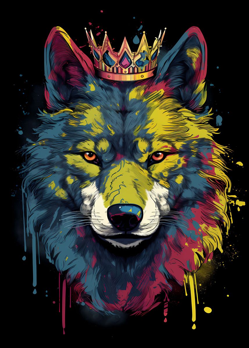 'Wolf With Crown' Poster, picture, metal print, paint by AnHa | Displate