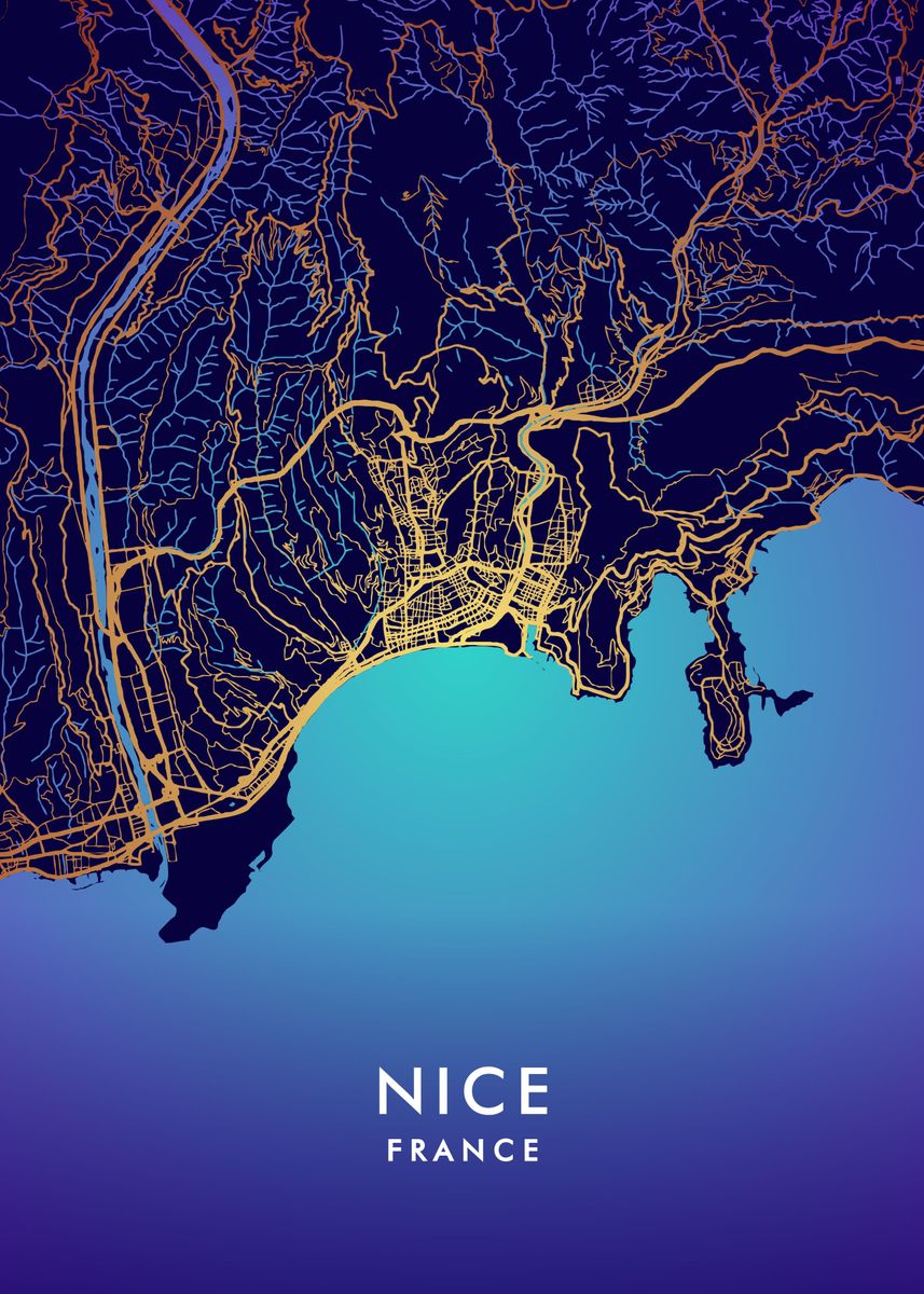 'Nice France Map' Poster by Miracle Studio | Displate