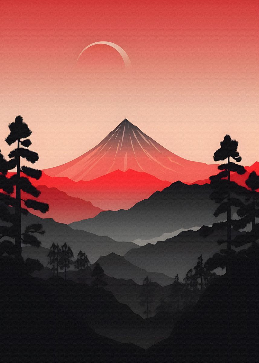 'The mountain is red' Poster, picture, metal print, paint by ...