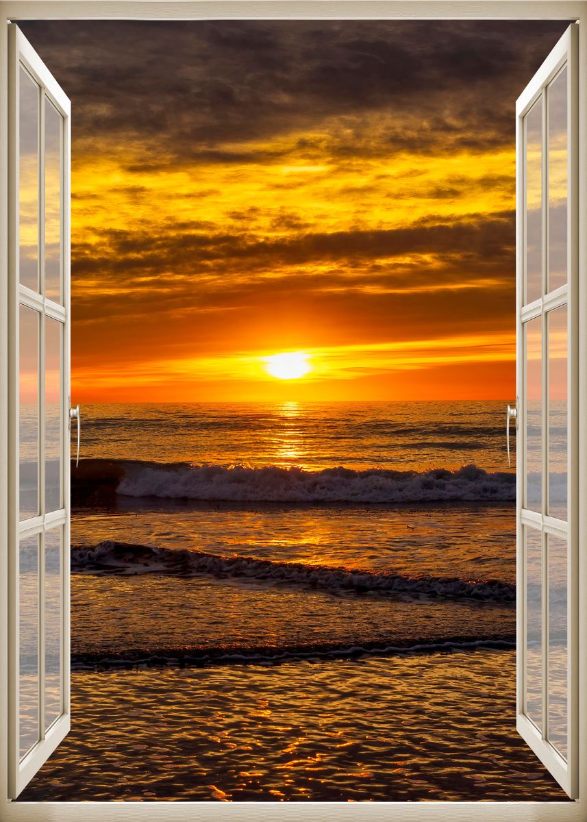 'Window view sunset beach' Poster, picture, metal print, paint by Vicen ...