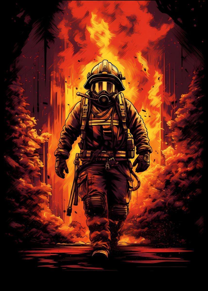 'Firefighter Flame' Poster, picture, metal print, paint by AnHa | Displate