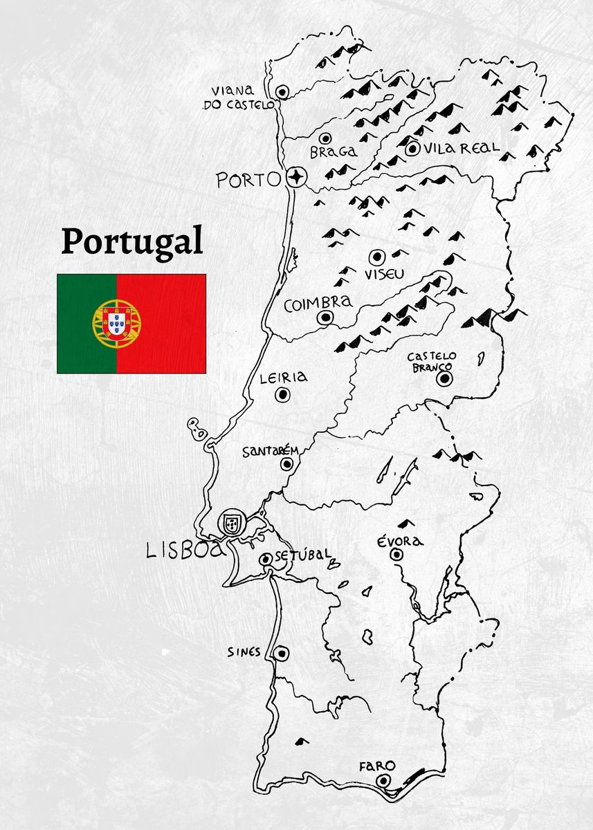 'Handdrawn Portugal Map' Poster, picture, metal print, paint by Angelos ...
