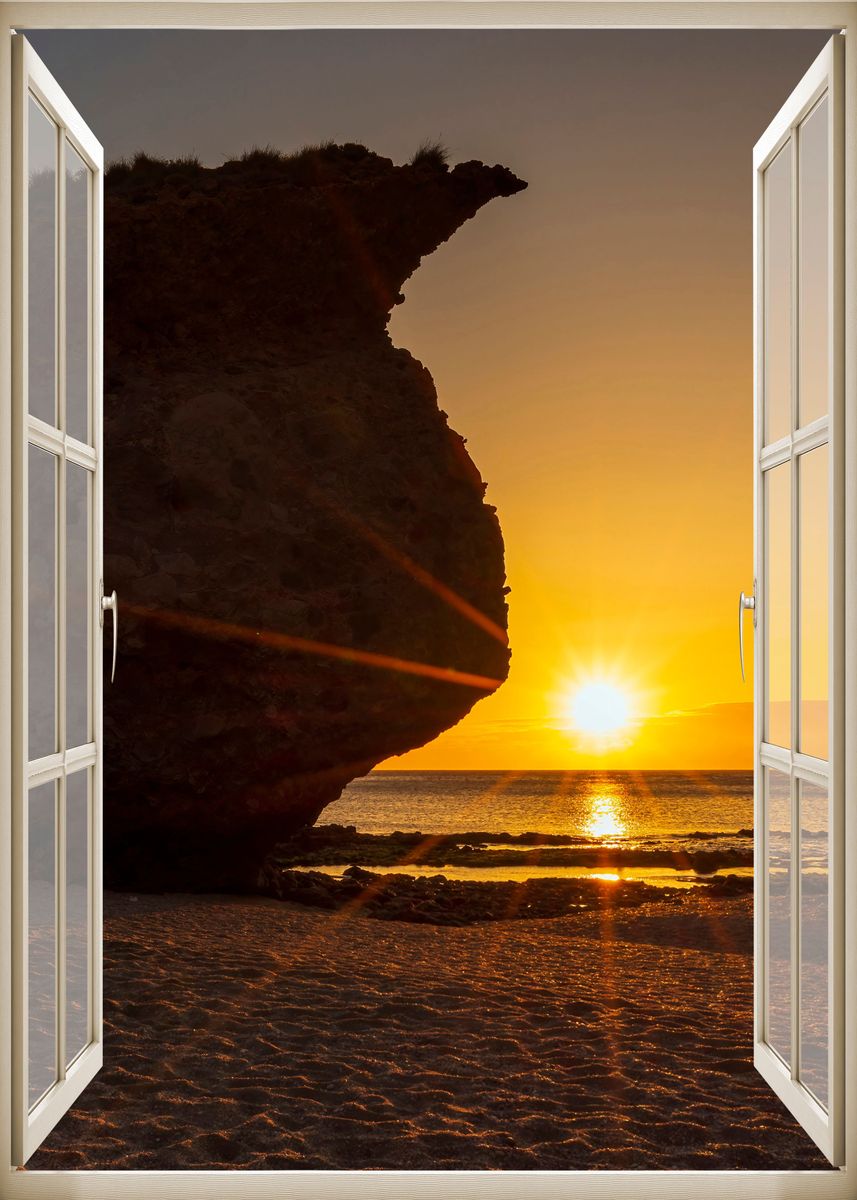 'Window view sunset beach' Poster, picture, metal print, paint by Vicen ...
