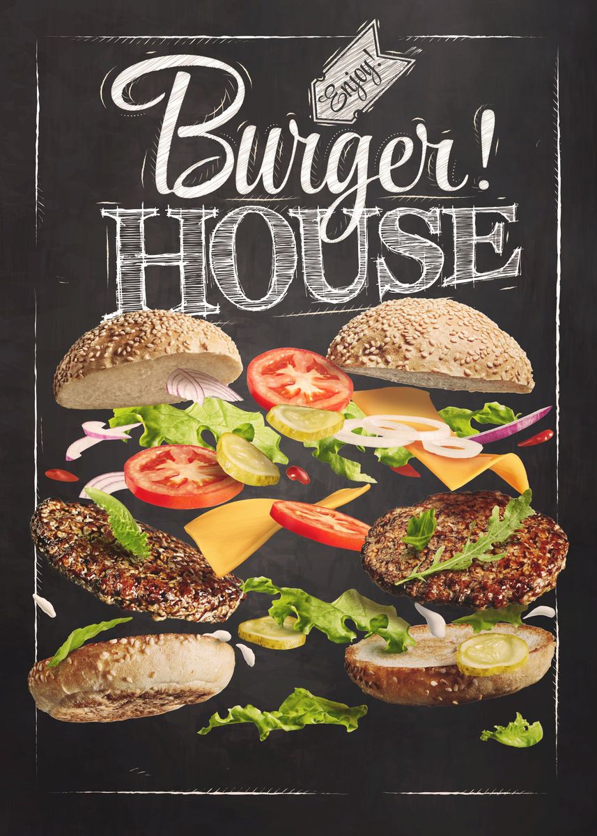 'Two big Burger House' Poster, picture, metal print, paint by Stefan ...