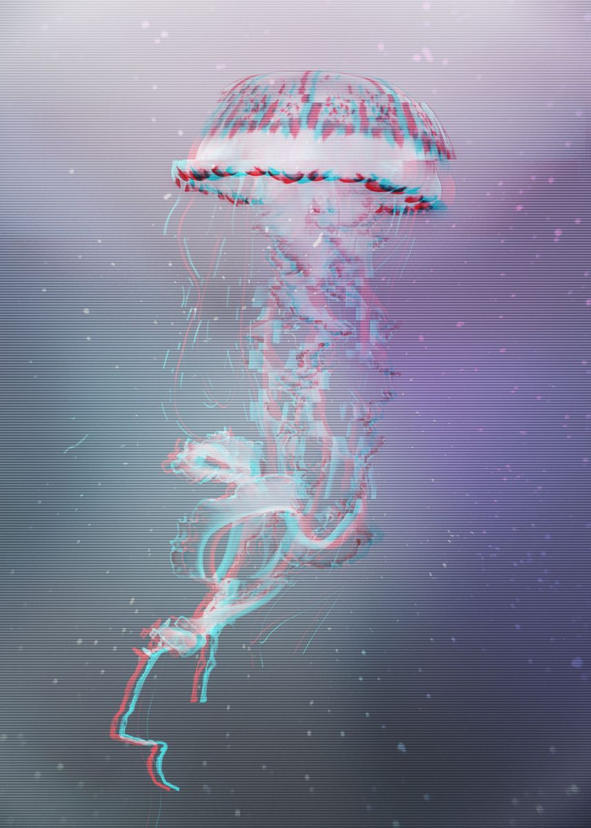'Neon Glitch Jellyfish' Poster, picture, metal print, paint by mcmtdesigns | Displate