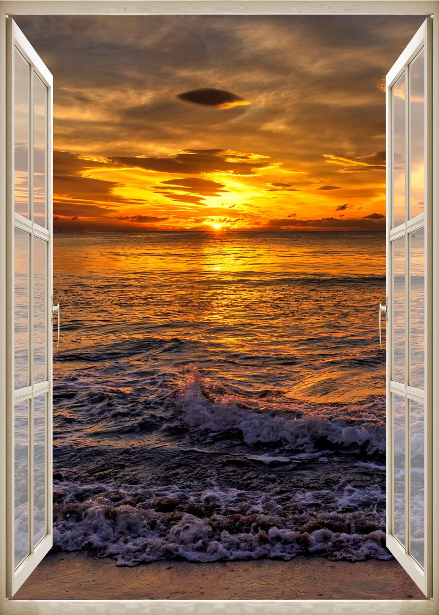 'Window view sunset beach' Poster, picture, metal print, paint by Vicen ...