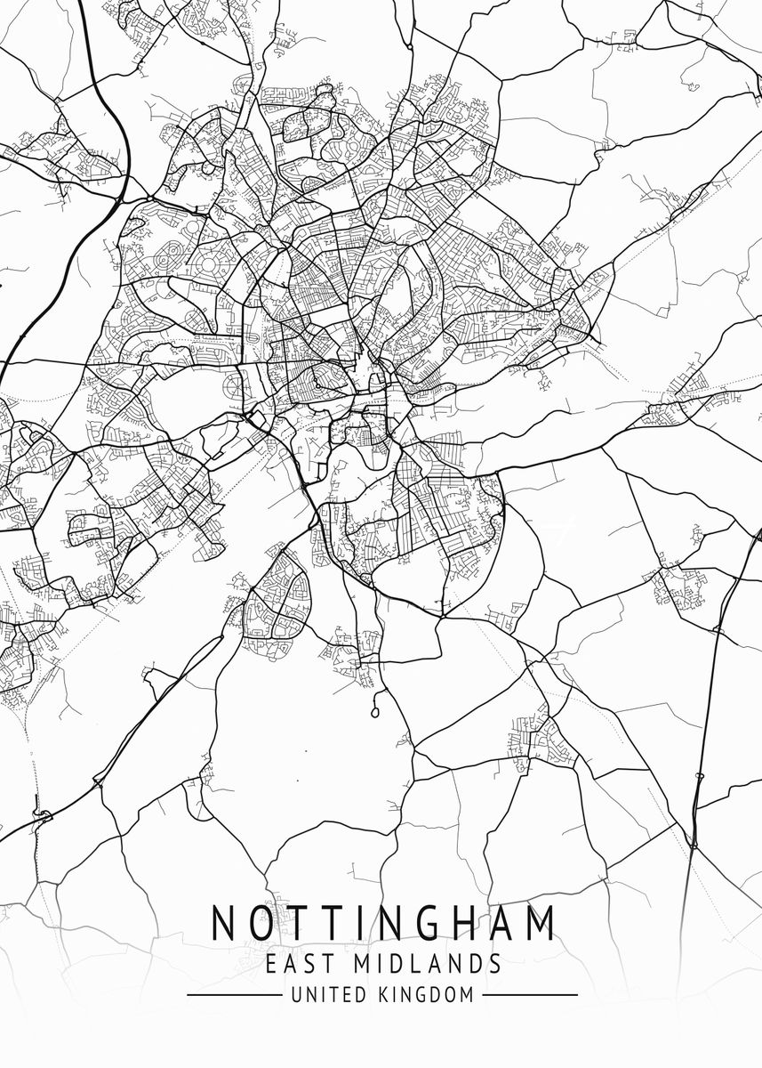 'Nottingham UK City Map' Poster, picture, metal print, paint by Gigi ...