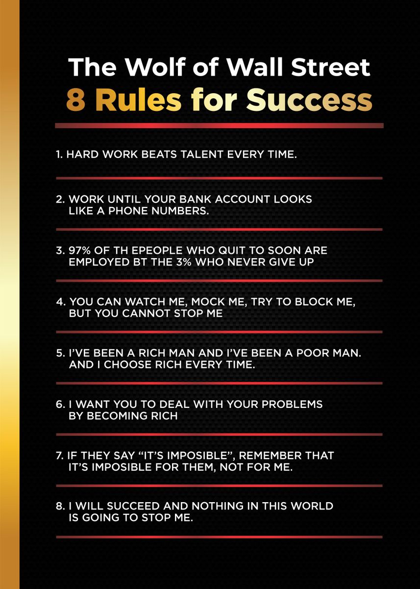 '8 wall street rules ' Poster, picture, metal print, paint by Most ...