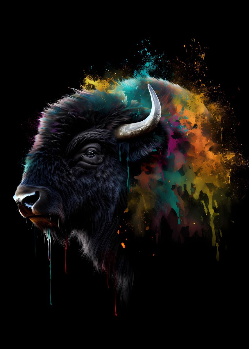'Bison Colorful Buffalo' Poster, picture, metal print, paint by AnHa ...