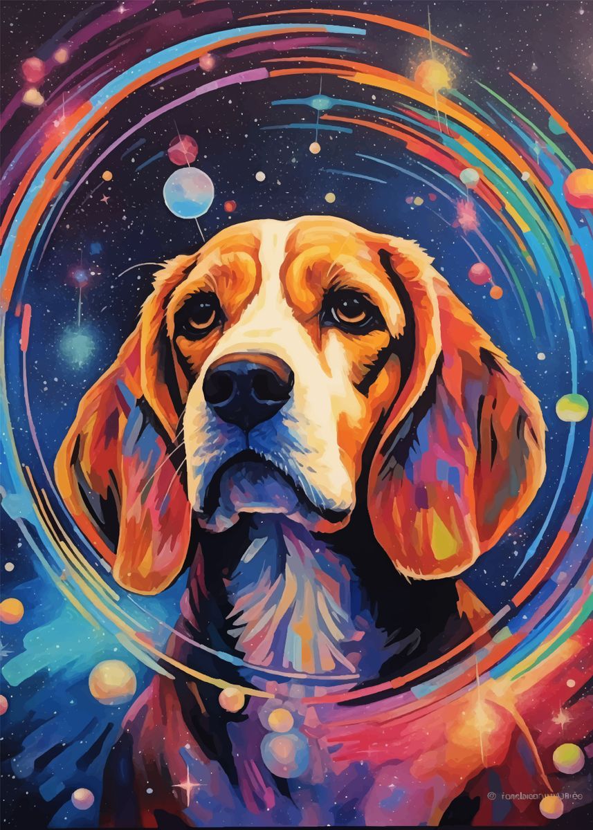 'Beagle Dog In The Galaxy' Poster, picture, metal print, paint by Phan Hong Hanh | Displate