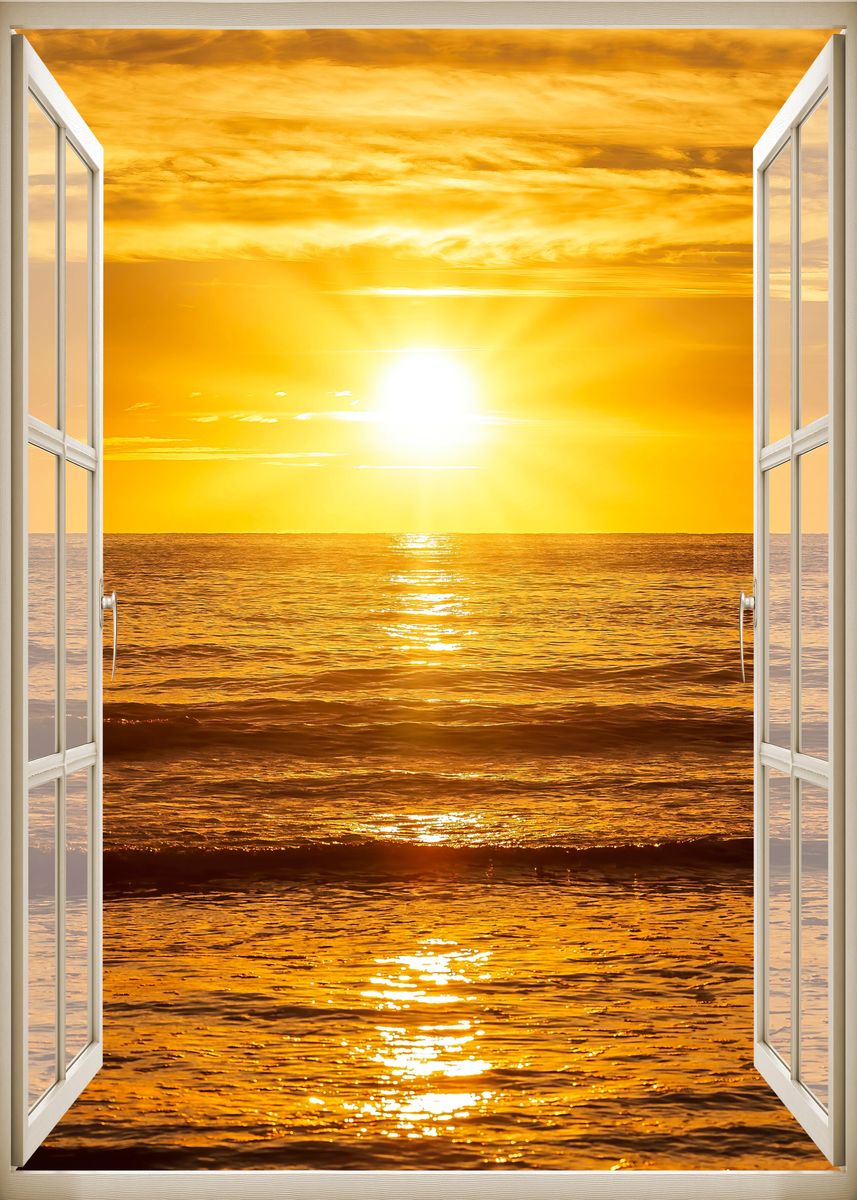 'Window view sunset beach' Poster, picture, metal print, paint by Vicen ...