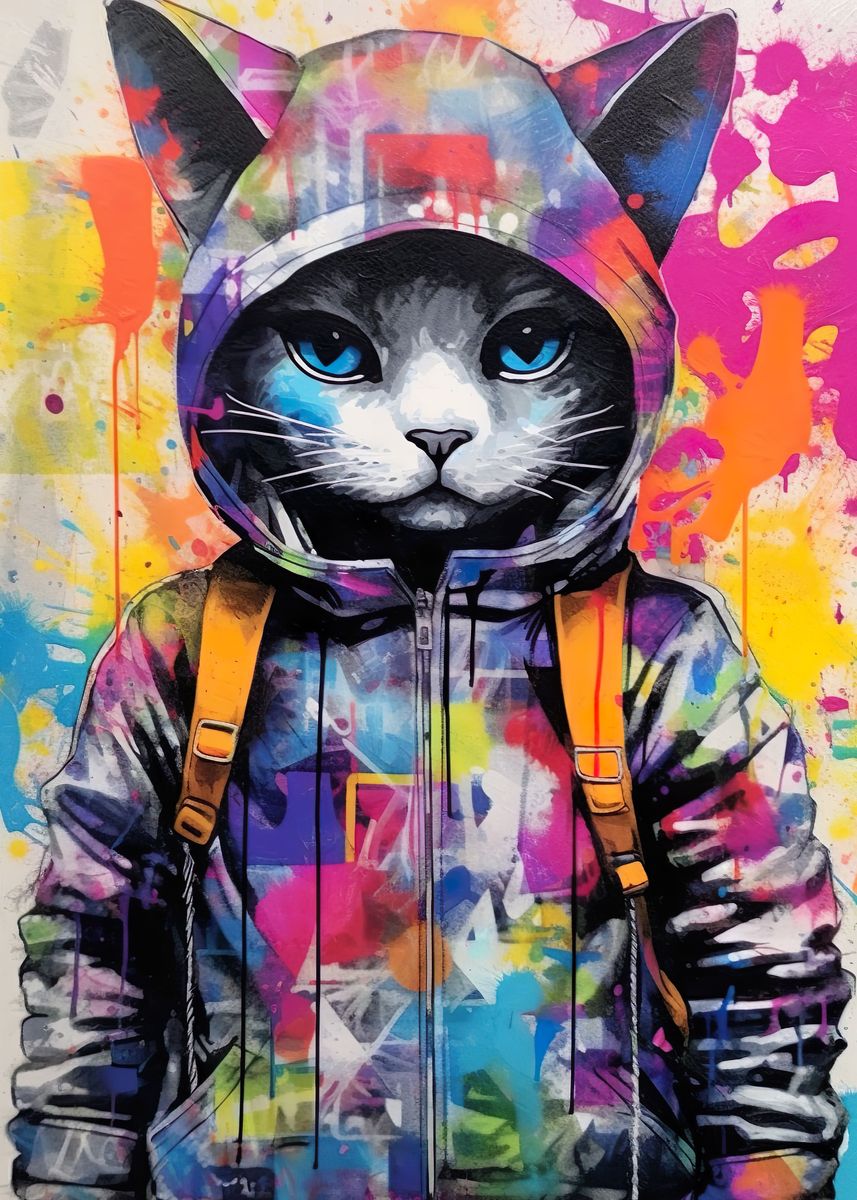 'Graffiti Cat' Poster, picture, metal print, paint by PrintYourDigitals ...