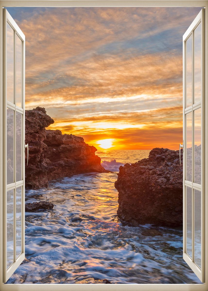 'Window view sunset beach' Poster, picture, metal print, paint by Vicen ...