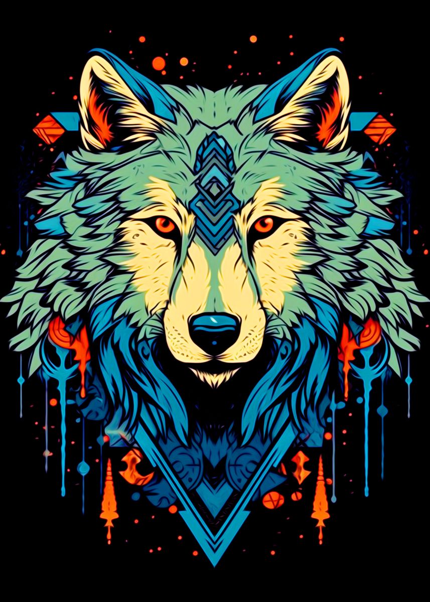 'Colorful Wolf' Poster, picture, metal print, paint by tine Dons | Displate