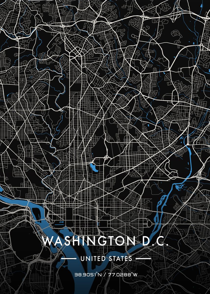 'Washington dc street map' Poster, picture, metal print, paint by ...