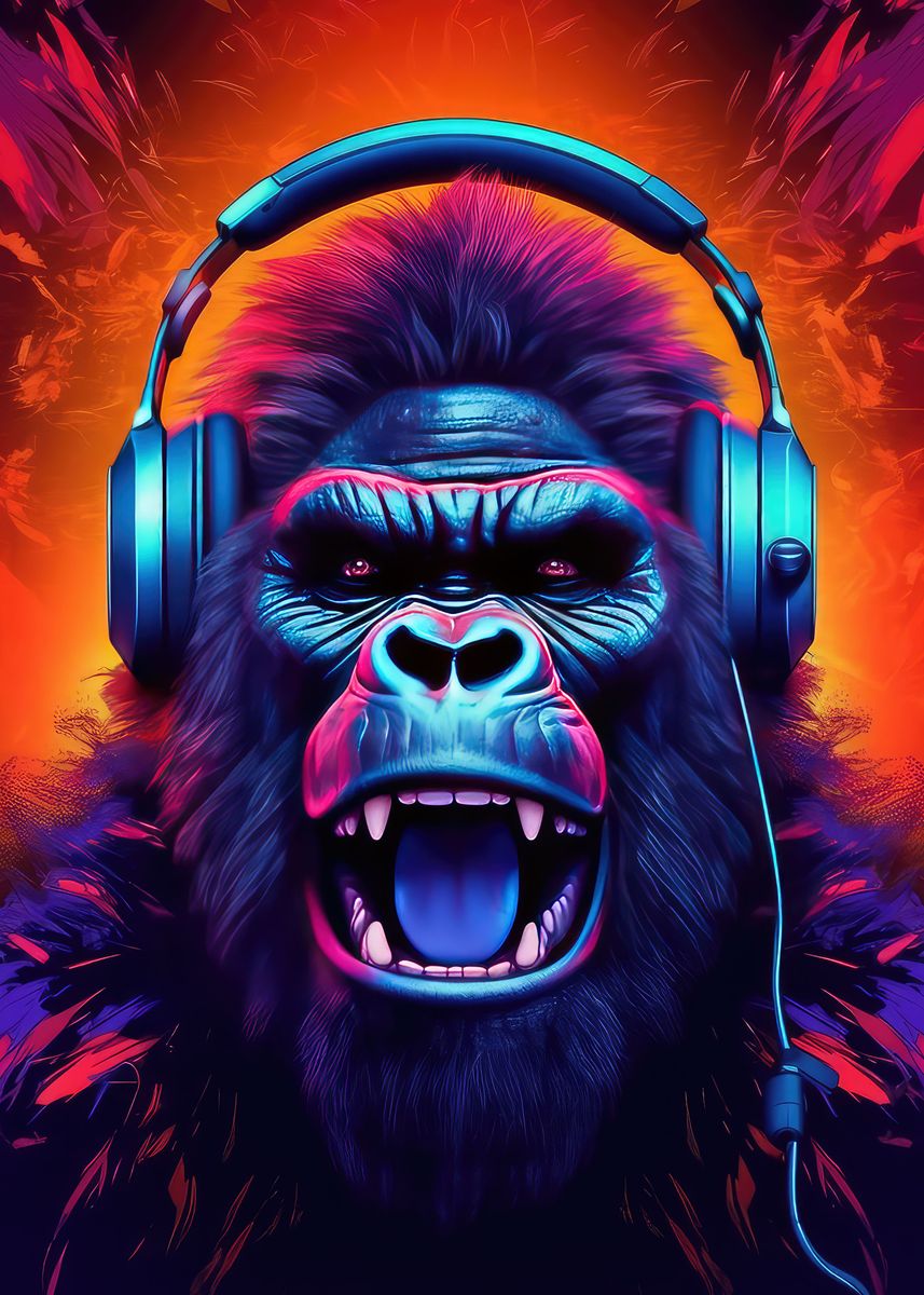 'Monkey headphone dj music' Poster, picture, metal print, paint by gani ...