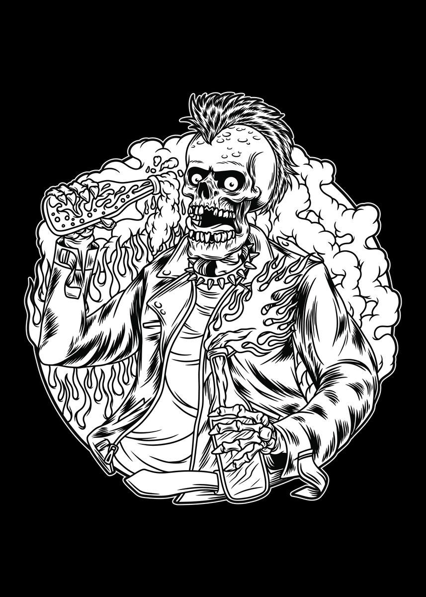 'Punk Head skull BnW' Poster, picture, metal print, paint by hendra ...