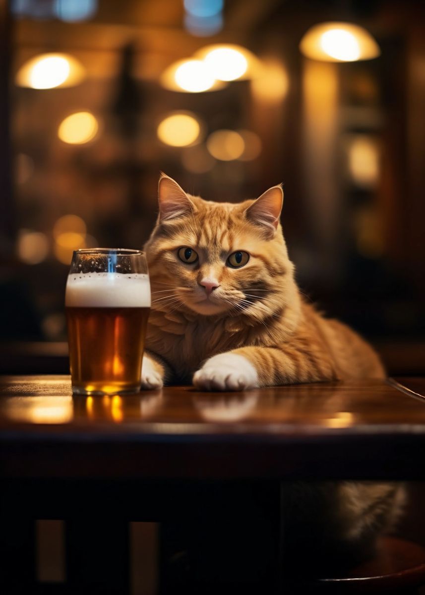 'Cat With Beer' Poster by AnHa | Displate