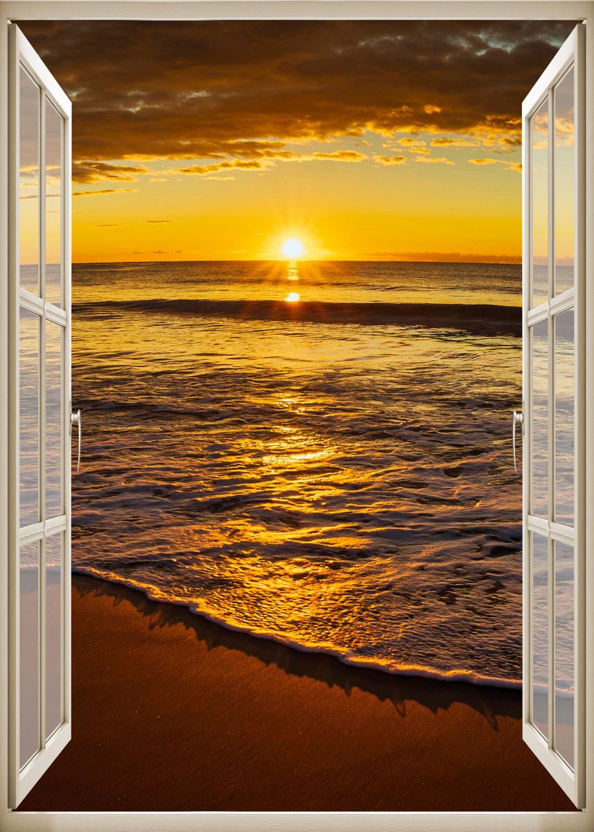 'Window view sunset beach' Poster, picture, metal print, paint by Vicen ...