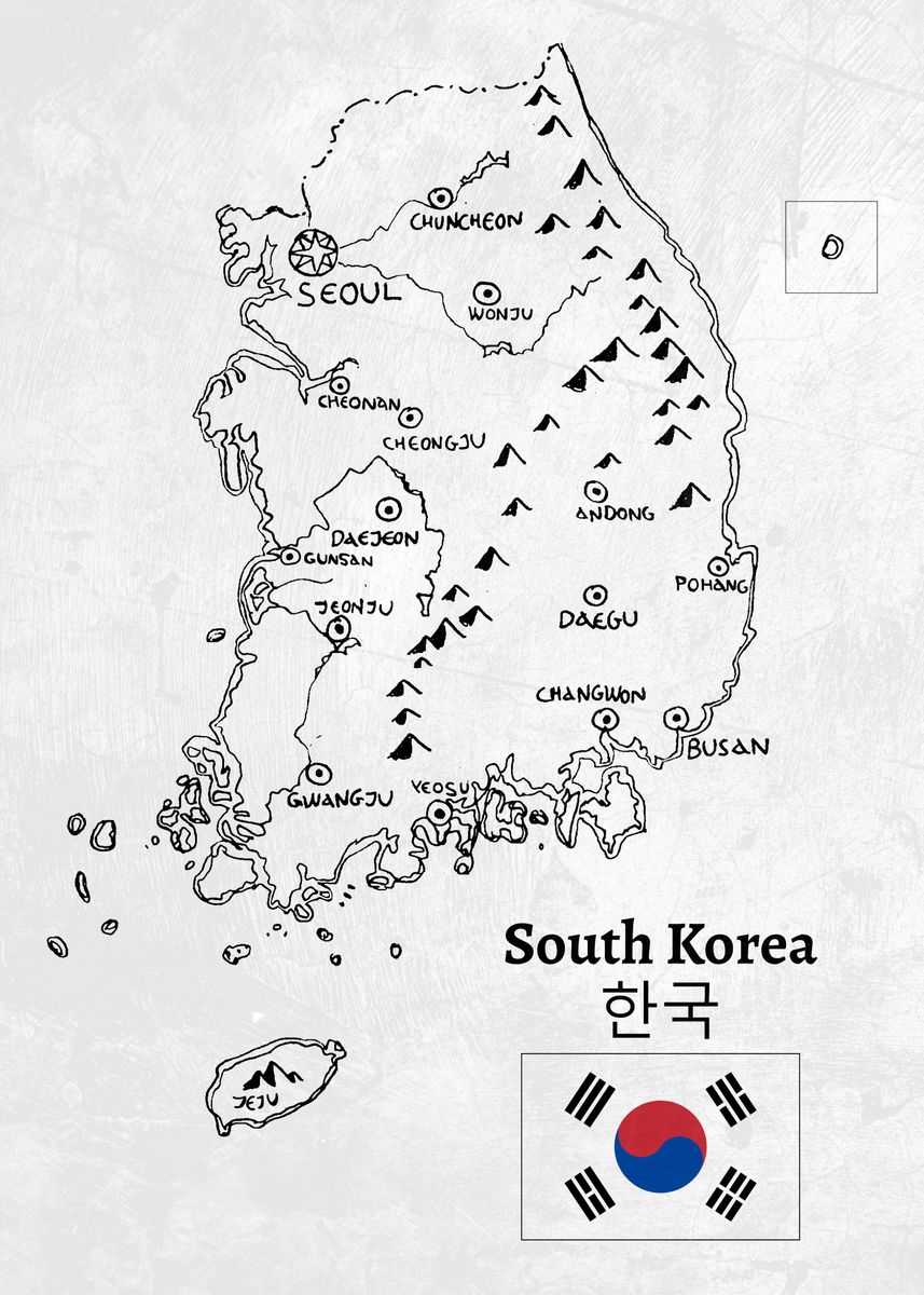 'Handdrawn South Korea Map' Poster, picture, metal print, paint by ...