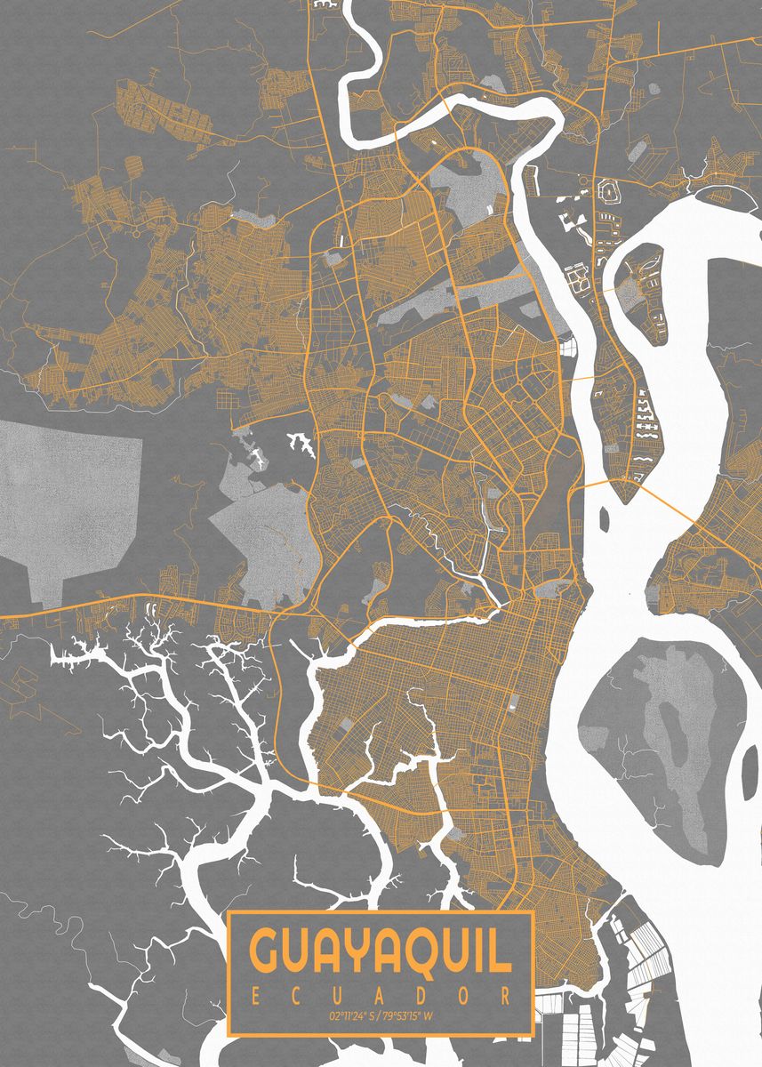 'Guayaquil City Map Bauhaus' Poster, picture, metal print, paint by ...