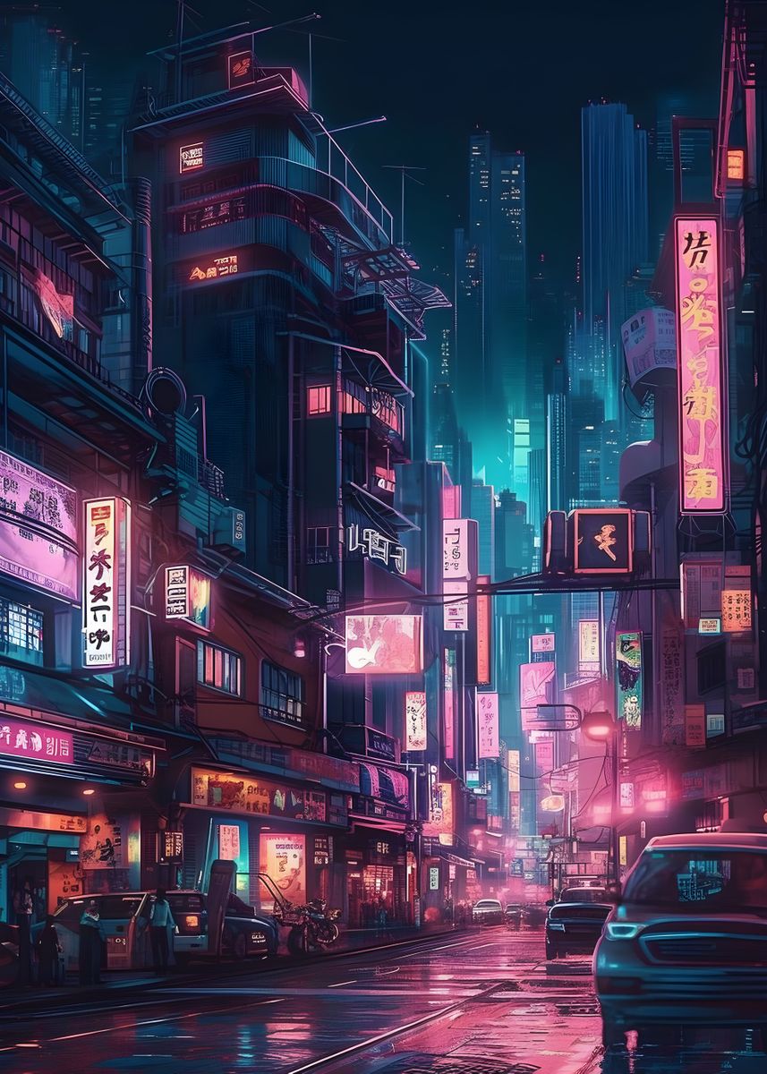'Cyberpunk City' Poster, picture, metal print, paint by Unique art by ...