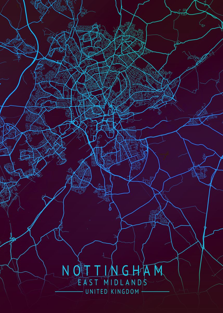 'Nottingham UK City Map' Poster, picture, metal print, paint by Gigi ...