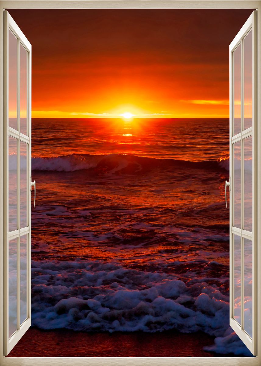 'Window view sunset beach' Poster, picture, metal print, paint by Vicen ...
