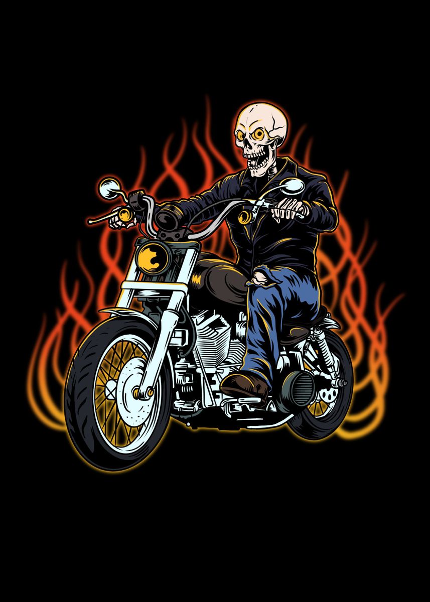 'Skeleton Riding Motorcycle' Poster, picture, metal print, paint by ...
