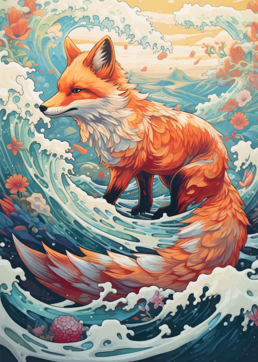 'Fox In The Sea Wave' Poster, picture, metal print, paint by Phan Hong ...