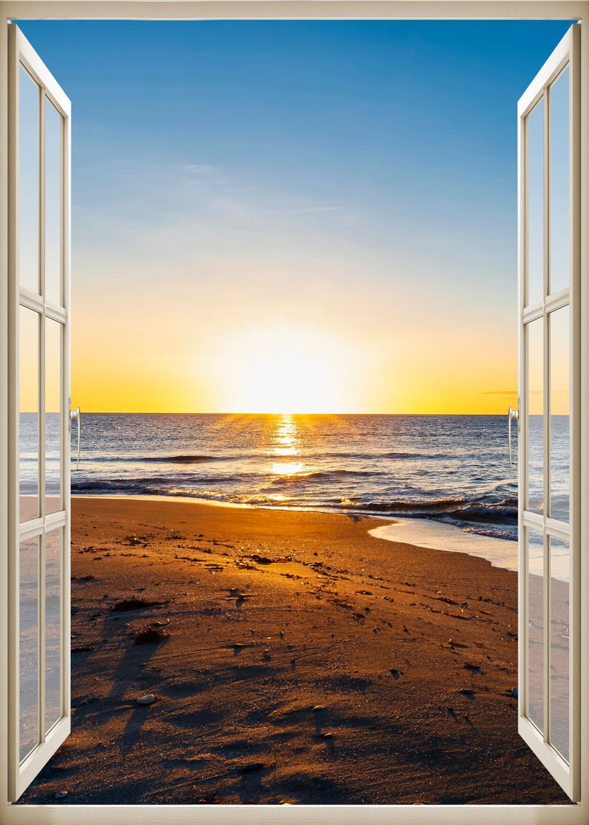 'Window view sunset beach' Poster, picture, metal print, paint by Vicen ...