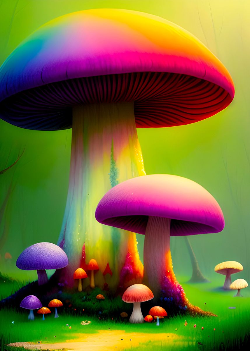 'Rainbow Mushroom Forest' Poster, picture, metal print, paint by 6 ...