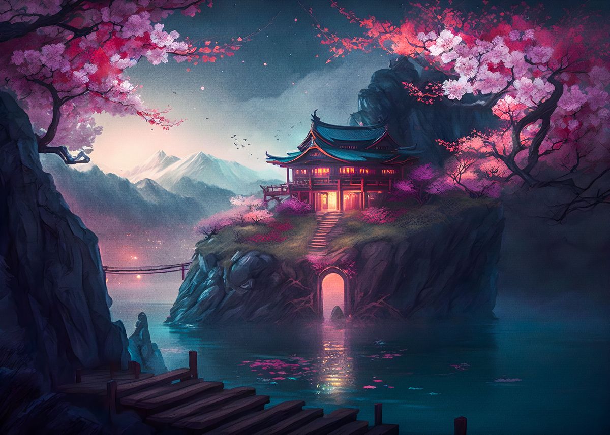 'Red Pink cherry blossom' Poster by Elz art | Displate