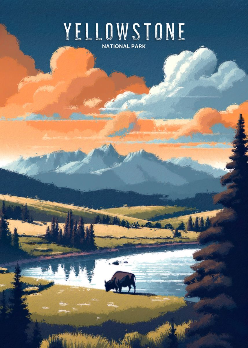 'Yellowstone Painting' Poster, picture, metal print, paint by Cris de ...
