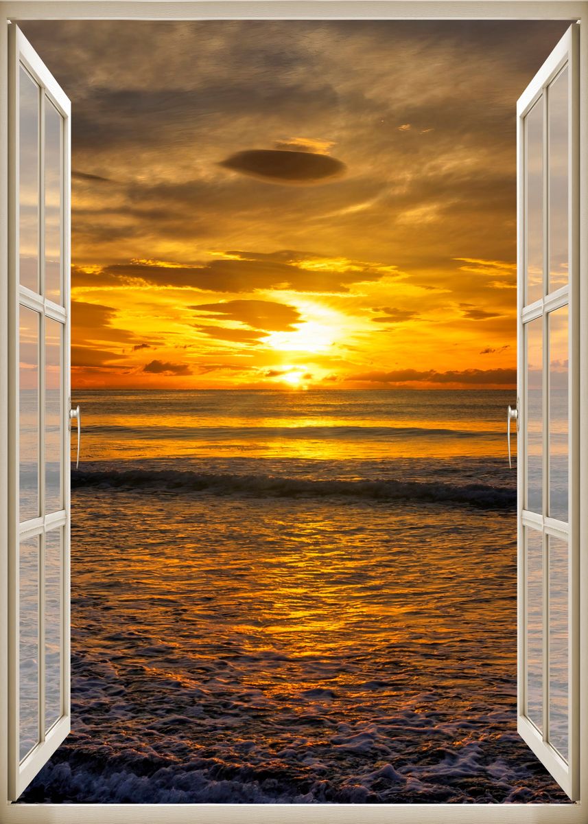 'Window view sunset beach' Poster, picture, metal print, paint by Vicen ...