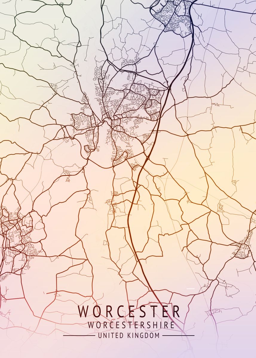 'Worcester UK City Map' Poster, picture, metal print, paint by Gigi Bgm ...