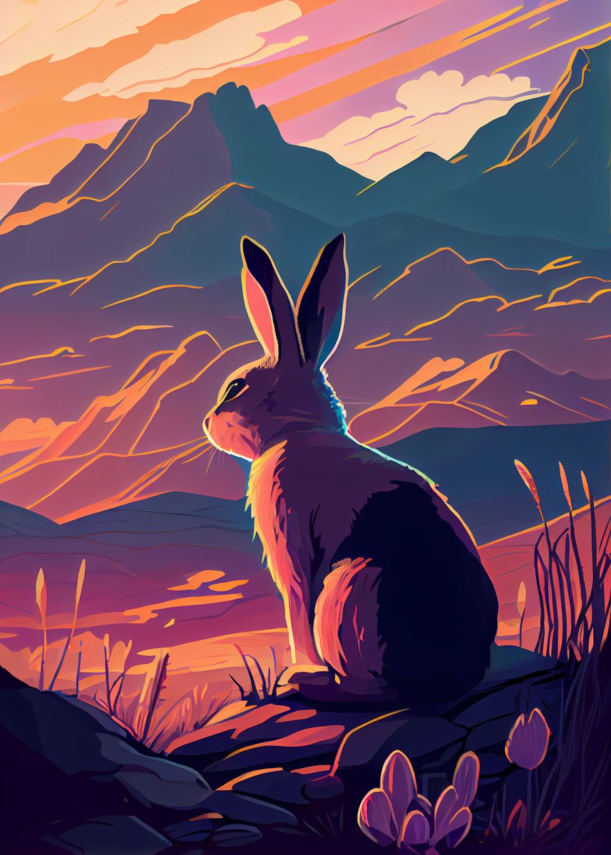 'Rabbit In Nature' Poster, picture, metal print, paint by AnHa | Displate