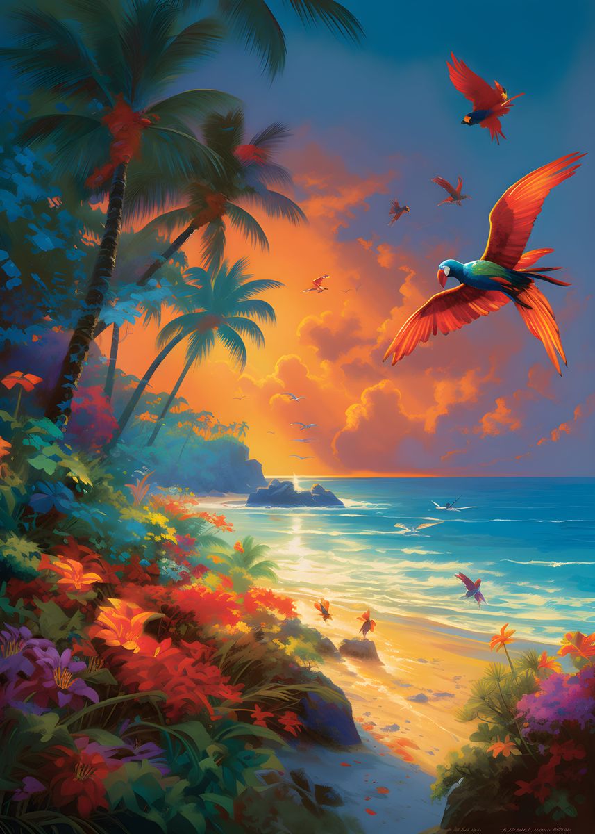 'Tropical Beach Getaway' Poster, picture, metal print, paint by Husti ...