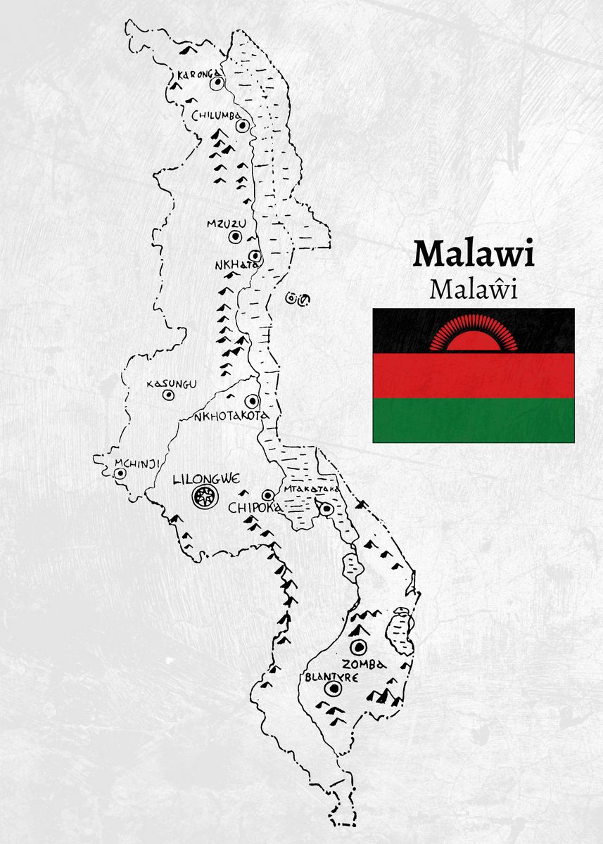 'Handdrawn Malawi Map' Poster, picture, metal print, paint by Angelos ...
