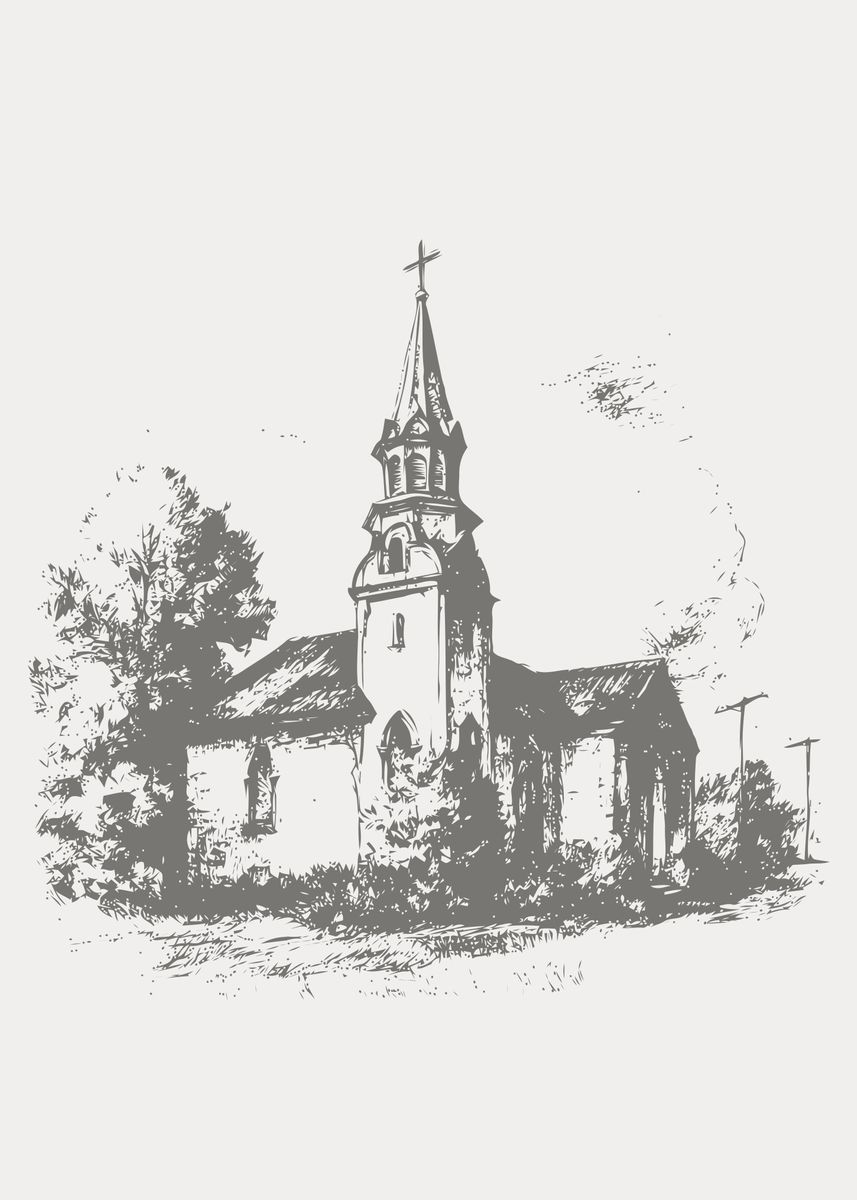 'Sketch of church hand draw' Poster, picture, metal print, paint by ...