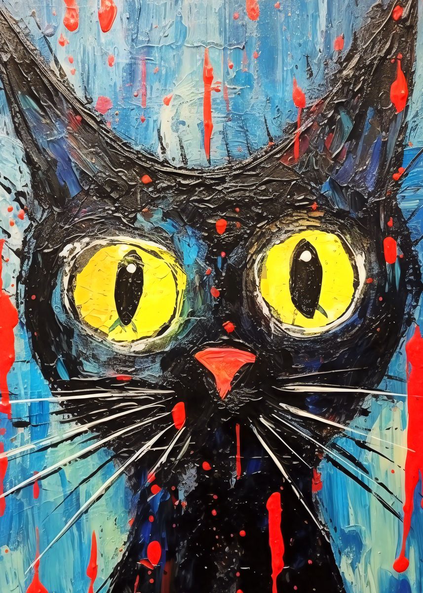 'Black Cat Abstract' Poster, picture, metal print, paint by Rafael Dxgn ...