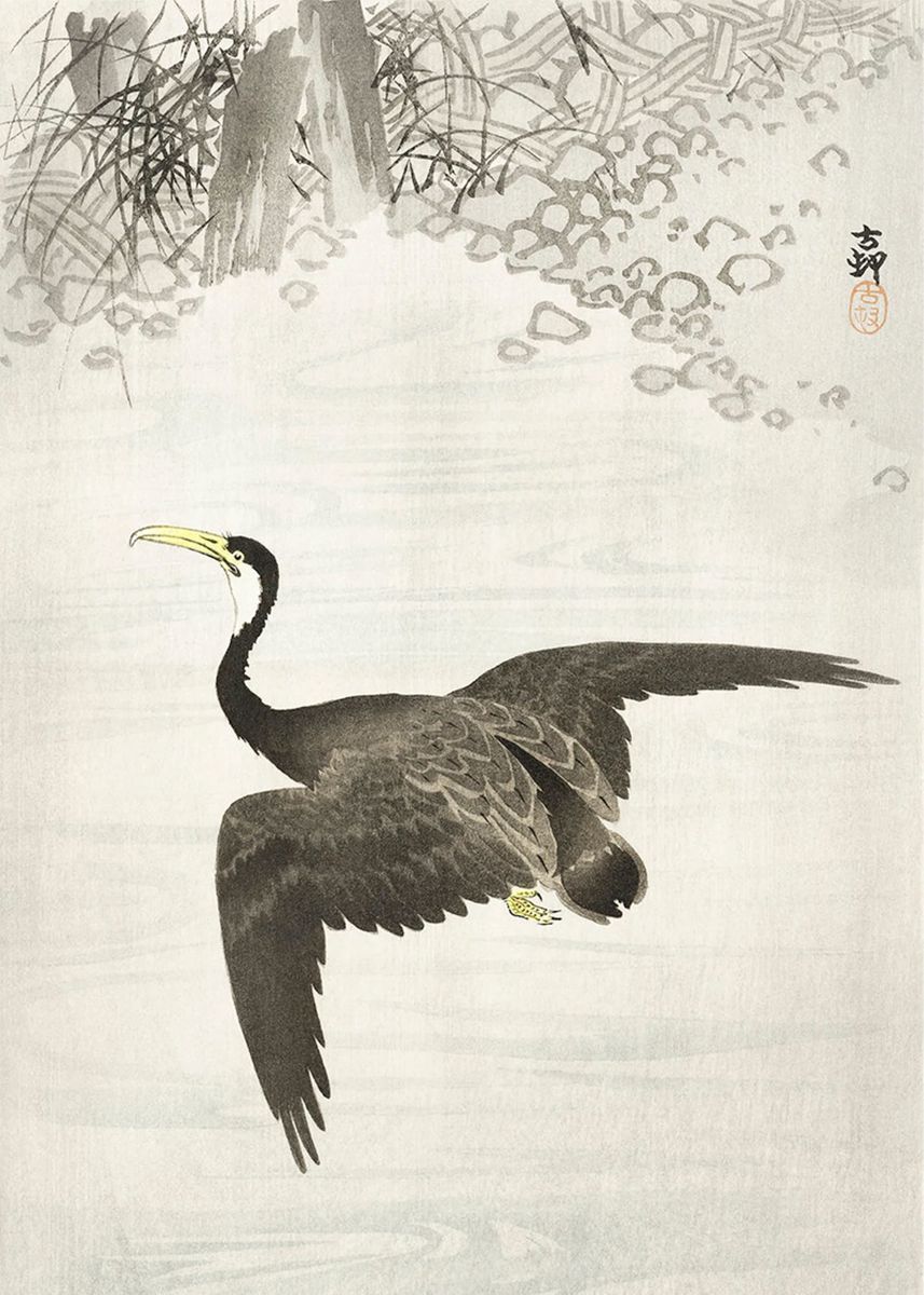 'Ukiyo e Cormorant' Poster, picture, metal print, paint by kagezami | Displate