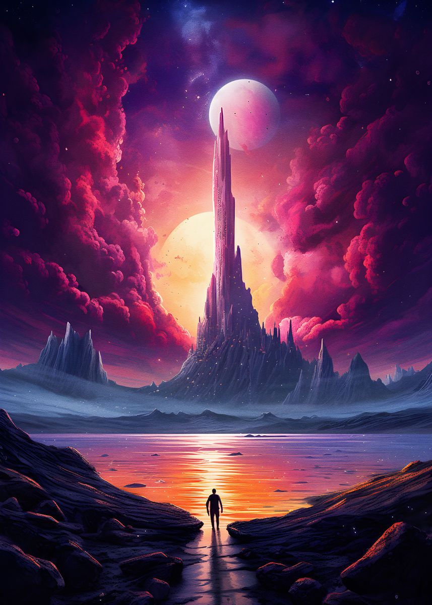 'A man Go to fantasy towers' Poster, picture, metal print, paint by ...