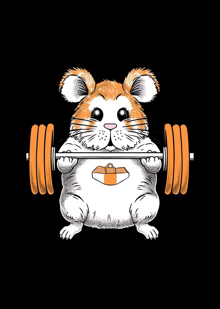 'Hamster Lifting Weights' Poster, picture, metal print, paint by ...