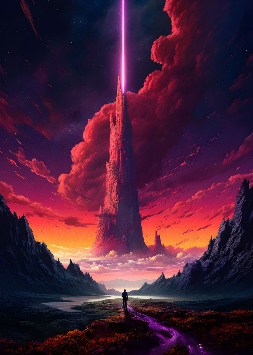 'magic towers the space' Poster, picture, metal print, paint by ...